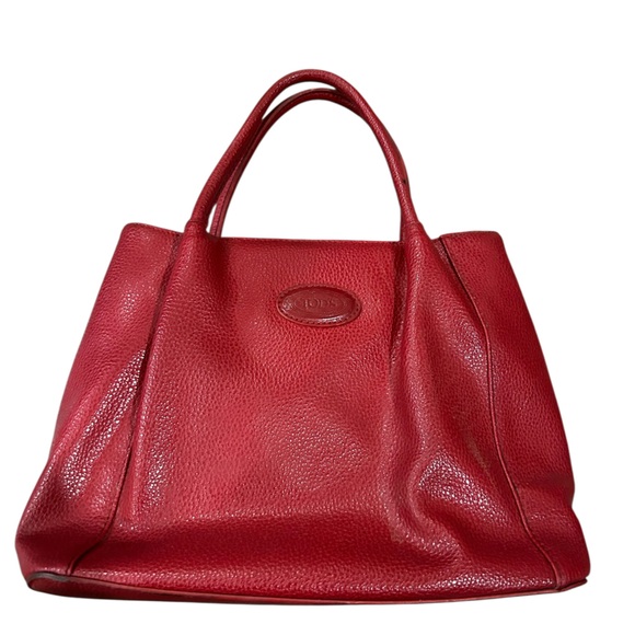 Tod's | Bags | Tods Red Pebbled Leather Tote Bag Tods Red Leather Purse ...